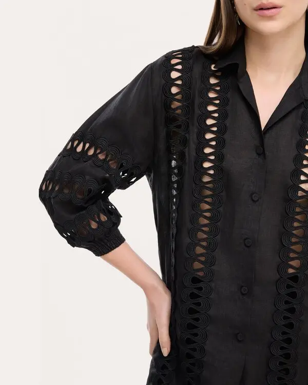 Waimari Solana Embroidered Linen Button-up Shirt