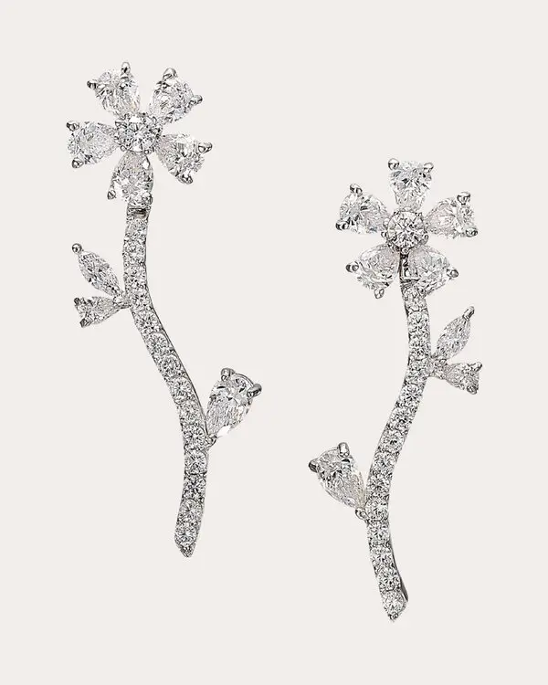 ANABELA CHAN Diamond Marguerite Floral Convertible Earrings - Silver
