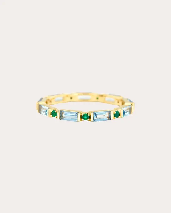 YI COLLECTION Aquamarine And Emerald Spring Infinity Ring - Blue & Green