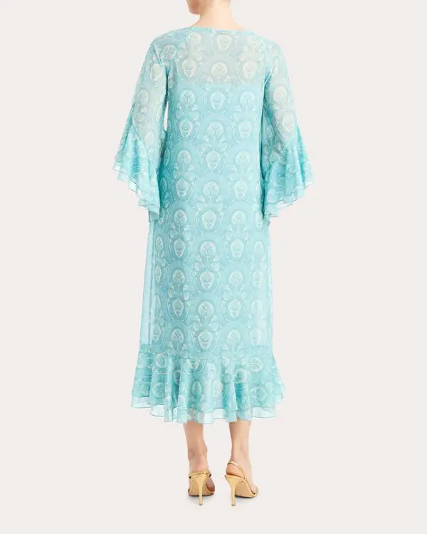 Mestiza New York Bimini Trellis Chiffon Ruffle Kaftan Midi Dress