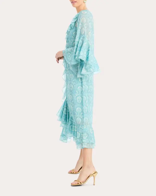 Mestiza New York Bimini Trellis Chiffon Ruffle Kaftan Midi Dress