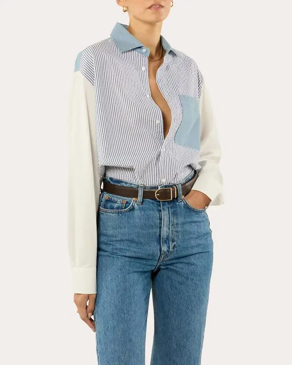 WITH NOTHING UNDERNEATH Oversized Patchwork Chambray Shirt