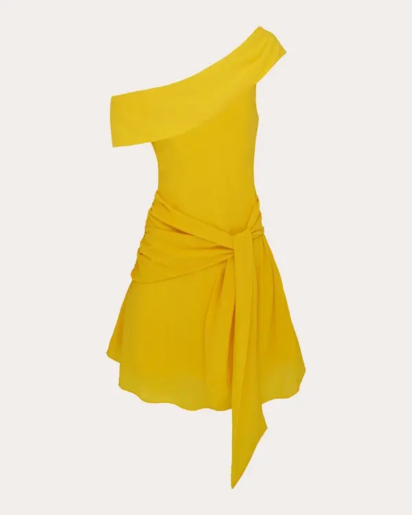 Azeeza Kavari Satin Drape Asymmetric Mini Dress - Yellow