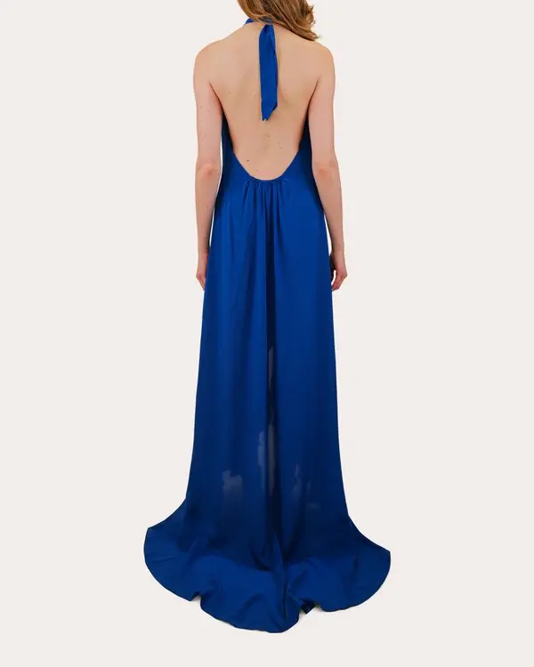 Azeeza Bari Crepe De Chine Halter Gown - Blue