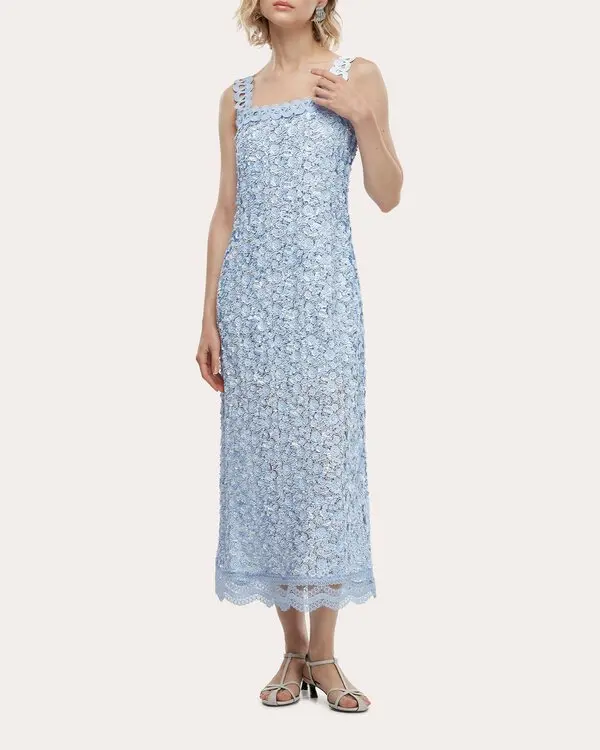 Waimari Centella Embroidered Floral Sequin Maxi Dress - Blue