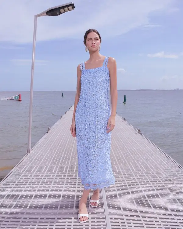 Waimari Centella Embroidered Floral Sequin Maxi Dress - Blue
