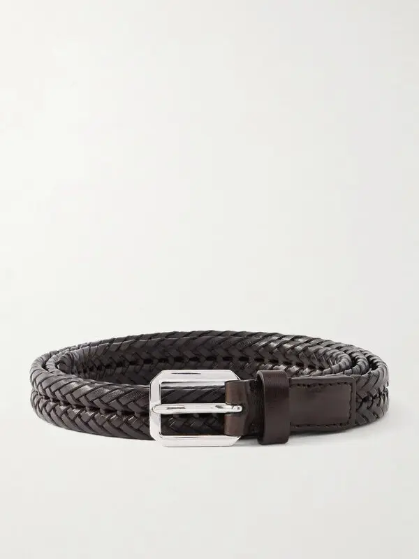 TOM FORD 2cm Woven Leather Belt - Brown