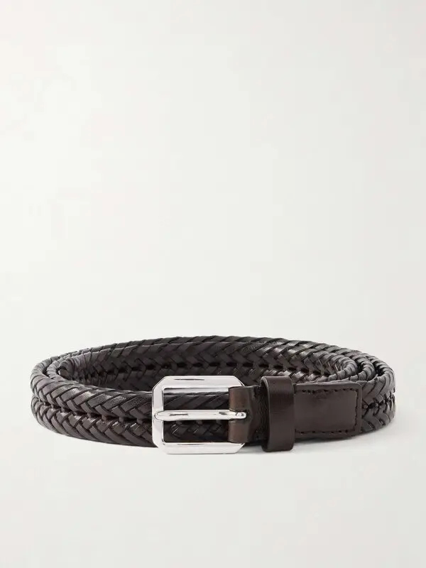 TOM FORD 2cm Woven Leather Belt - Dark Brown