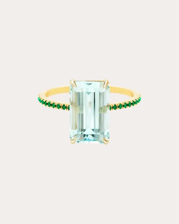 YI COLLECTION Aquamarine And Emerald 18k Gold Ring - Blue & Green