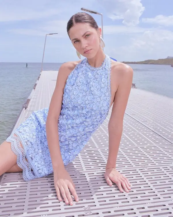Waimari Floral Sequin Halter Mini Dress