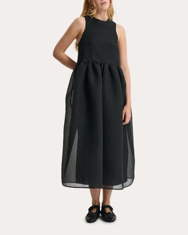 Cecilie Bahnsen Dora Matelassé Gathered Midi Dress - Black