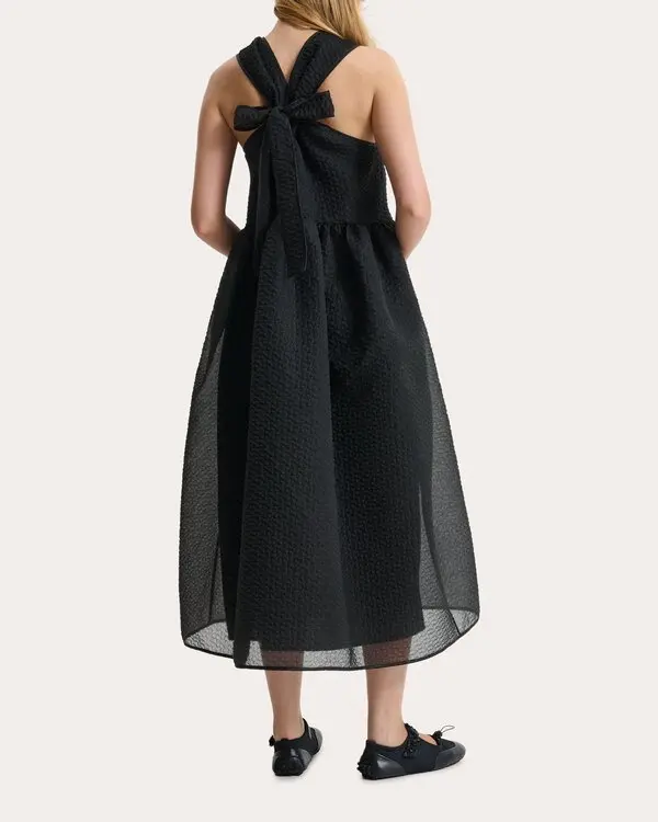 Cecilie Bahnsen Dora Matelassé Gathered Midi Dress - Black