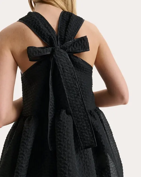 Cecilie Bahnsen Dora Matelassé Gathered Midi Dress - Black
