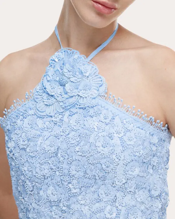 Waimari Beso De Luna Floral Sequin Halter Maxi Dress - Blue