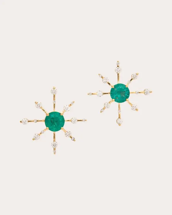 YI COLLECTION Emerald & Diamond Starburst Stud Earrings - Green