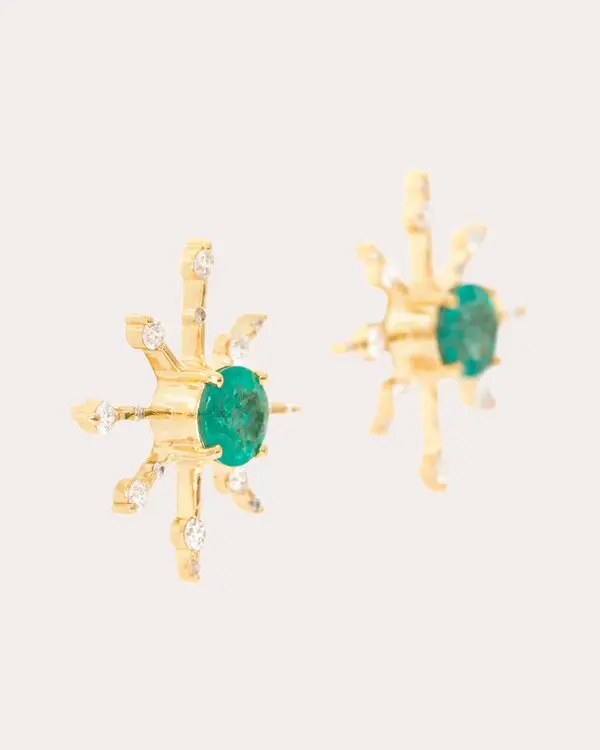 YI COLLECTION Emerald & Diamond Starburst Stud Earrings - Green