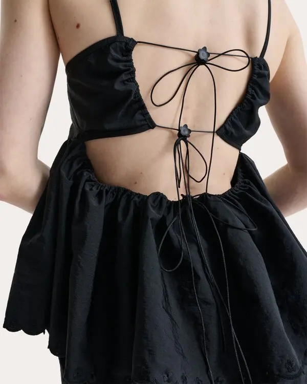 Cecilie Bahnsen Embroidered Taffeta Peplum Tank Top