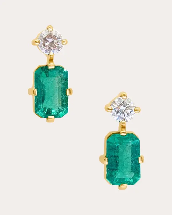 YI COLLECTION Emerald & Diamond Deco Drop Earrings - Green