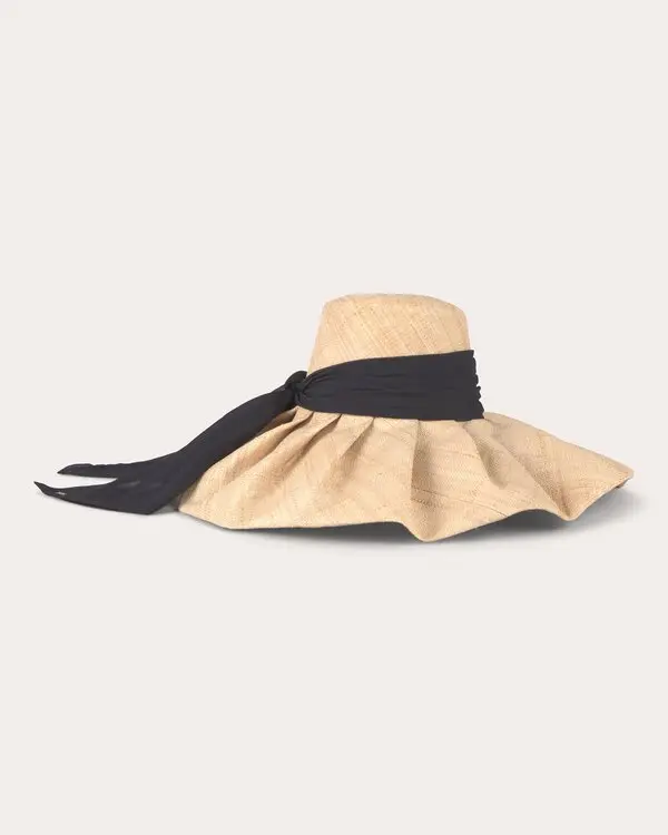 Eugenia Kim Bella Chiffon Scarf Pleated Raffia Sun Hat - Neutral