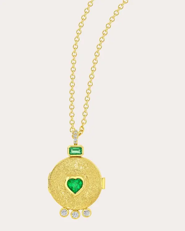 FUTURE FORTUNE Emerald & Diamond Love Potion Locket Necklace - Gold