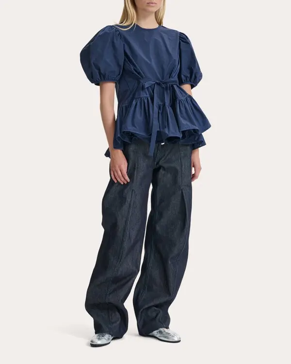 Cecilie Bahnsen Bale Ripstop Puff-sleeve Peplum Top