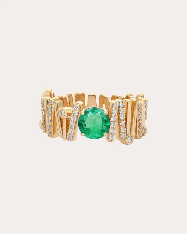 PREETI SANDHU Ethereal Deia 14k Gold Ring With Emerald And Diamonds - Green