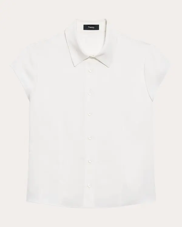 Theory Silk Cap-sleeve Button-up Top - White