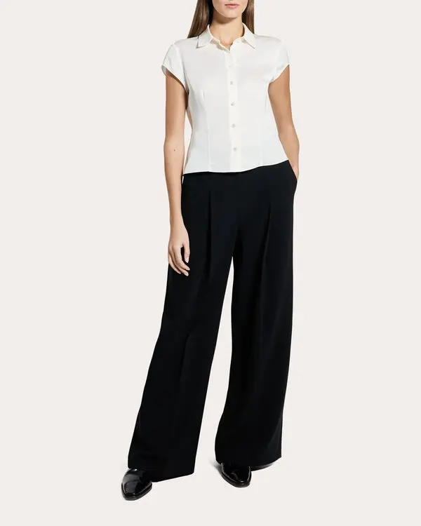 Theory Silk Cap-sleeve Button-up Top - White