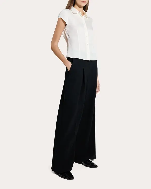 Theory Silk Cap-sleeve Button-up Top - White