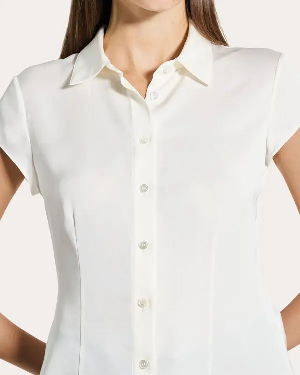 Theory Silk Cap-sleeve Button-up Top - White