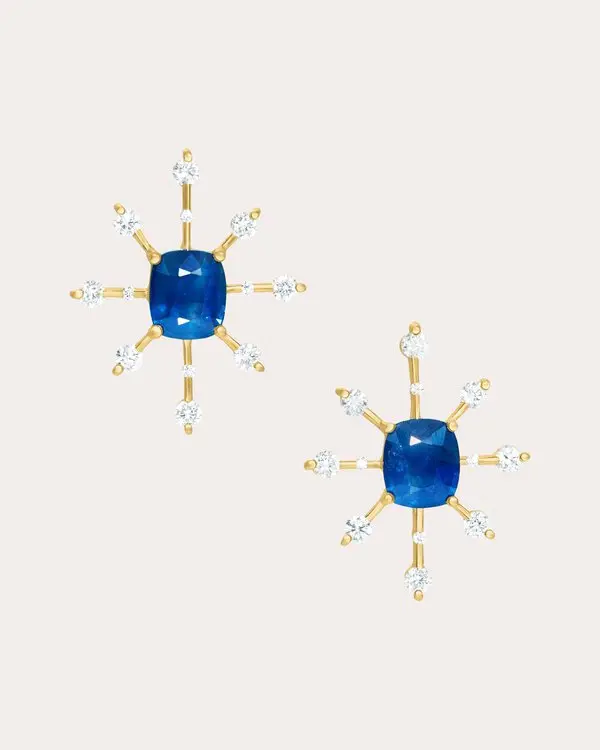 YI COLLECTION Ceylon Sapphire And Diamond Starburst Stud Earrings - Blue