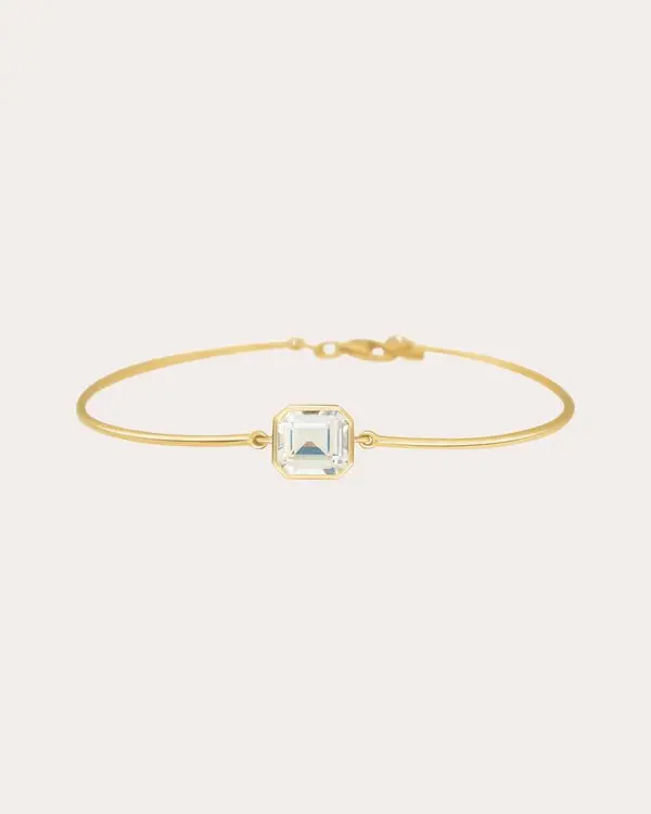 YI COLLECTION Rainbow Moonstone & 18k Bar Bangle - Gold