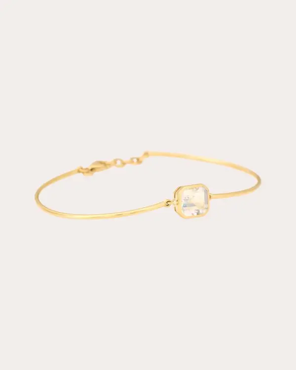 YI COLLECTION Rainbow Moonstone & 18k Bar Bangle