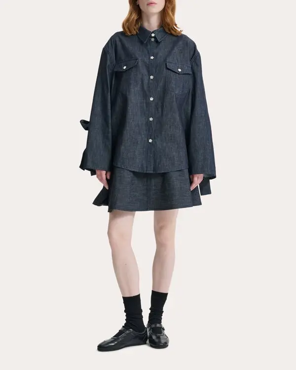 Cecilie Bahnsen Coral Denim Bow-sleeve Shirt