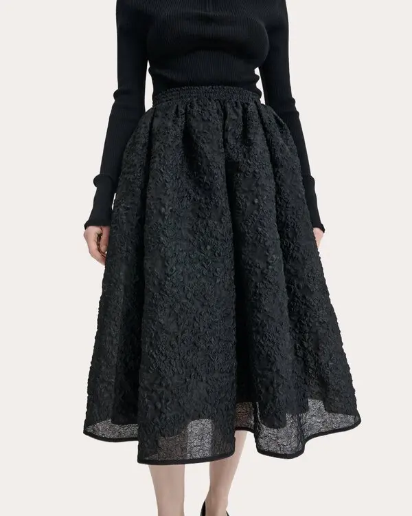 Cecilie Bahnsen Mala Grasmere Matelassé Midi Skirt - Black