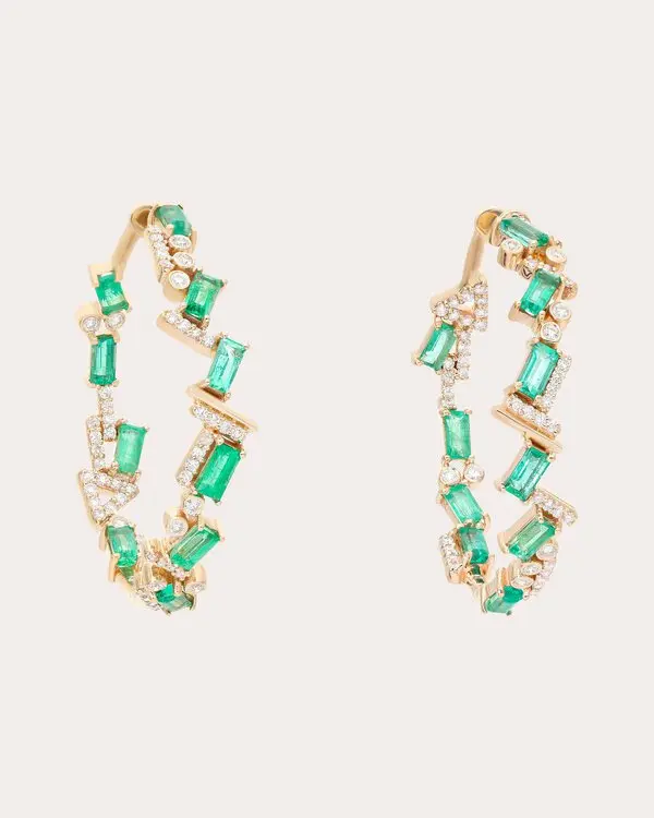 PREETI SANDHU Emerald And Diamond 14k Gold Hoop Earrings