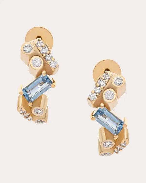 PREETI SANDHU Aquamarine & Diamond Nugget Huggie Earrings - Blue