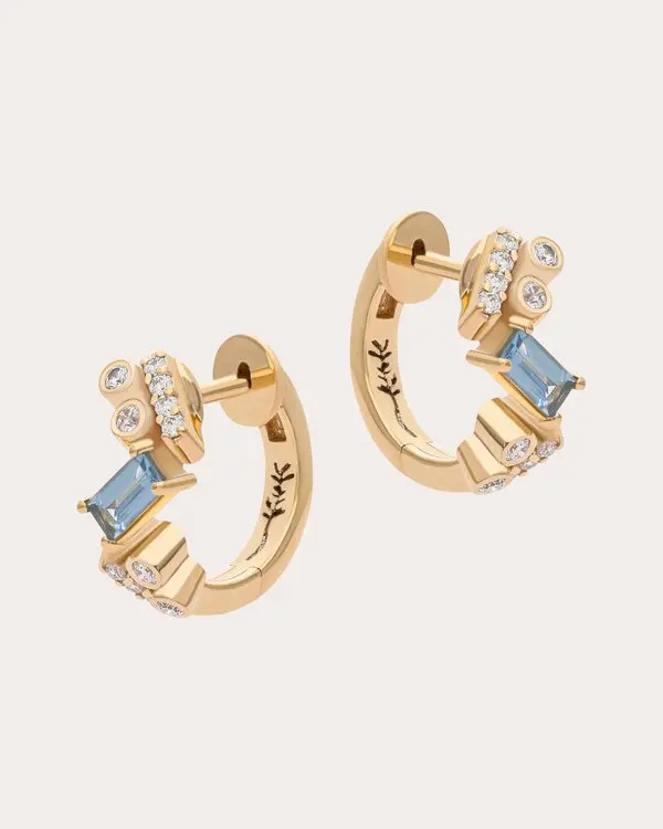 PREETI SANDHU Aquamarine & Diamond Nugget Huggie Earrings - Blue