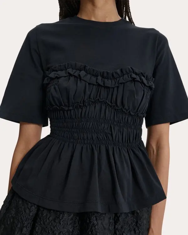 Cecilie Bahnsen Vilde Jersey Shirred Peplum T-shirt - Black