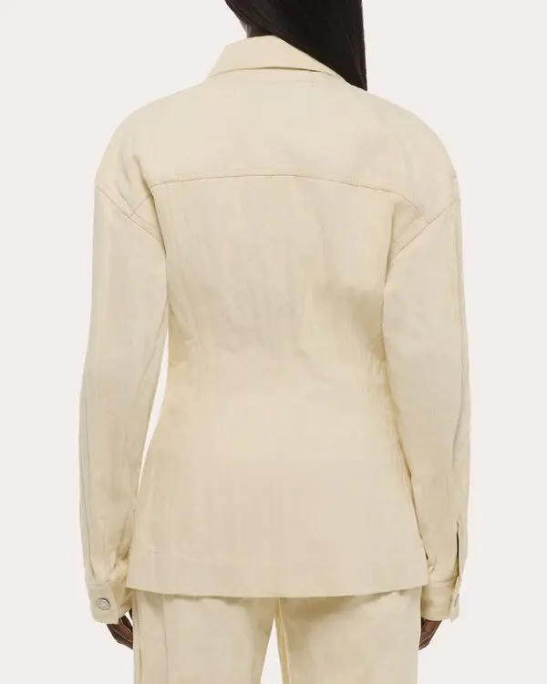 Helmut Lang Crushed Metallic Twill Trucker Jacket - Neutral