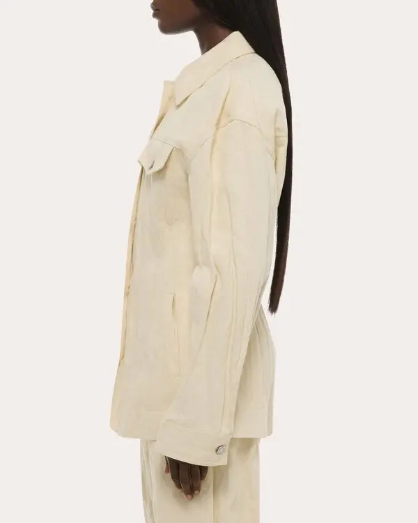 Helmut Lang Crushed Metallic Twill Trucker Jacket - Neutral