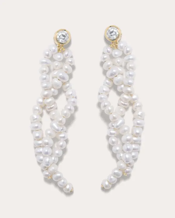 Completedworks Pearl And Cubic Zirconia Twisted Drop Earrings - White