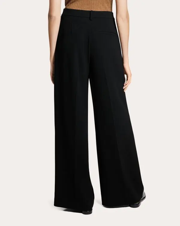 Theory Admiral Crepe Pleated Wide-leg Trousers - Black