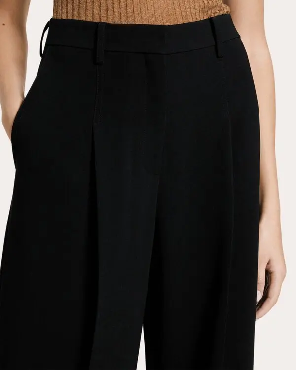 Theory Admiral Crepe Pleated Wide-leg Trousers - Black