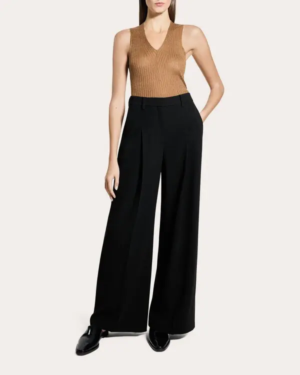 Theory Admiral Crepe Pleated Wide-leg Trousers - Black