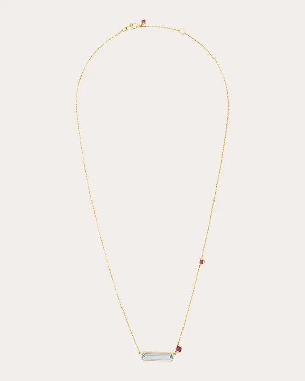 YI COLLECTION Aquamarine & Ruby Bar Pendant Necklace - Gold