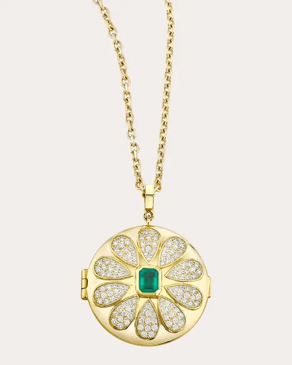 FUTURE FORTUNE Emerald & Diamond Locket Necklace - Gold