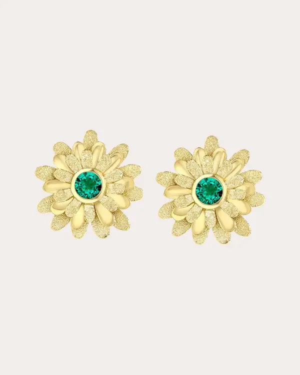 FUTURE FORTUNE Dalia Emerald And 18k Stud Earrings - Gold