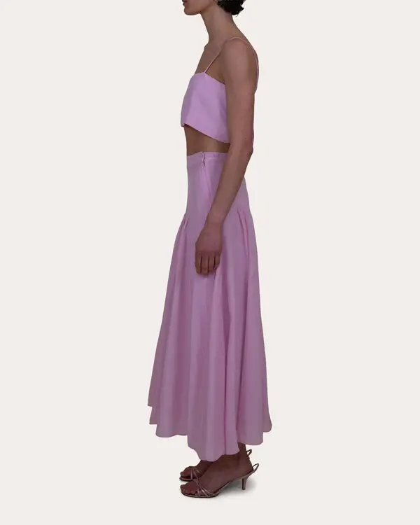 Azeeza Sienna Crepe De Chine Godet Midi Skirt - Pink