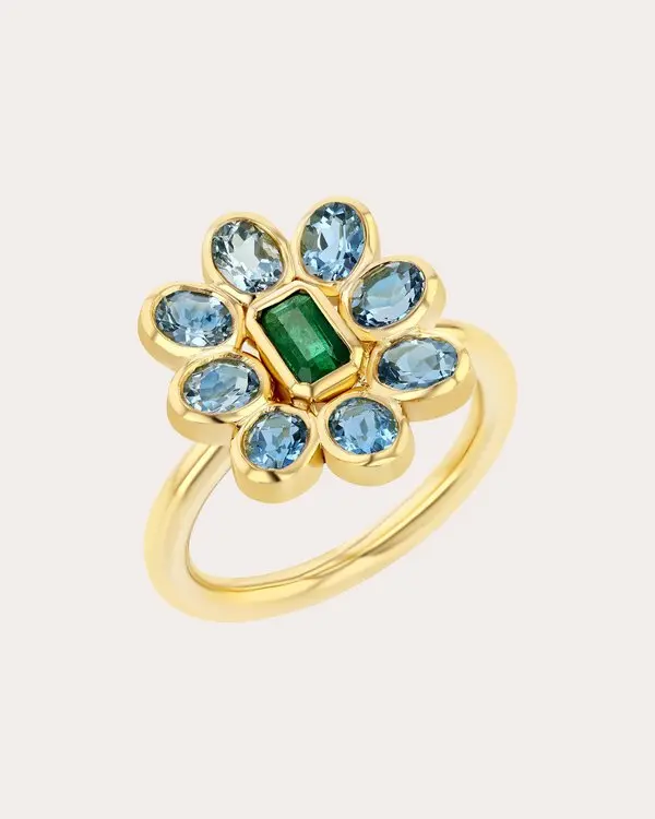 FUTURE FORTUNE Aquamarine And Emerald Baby Bloom Ring - Blue